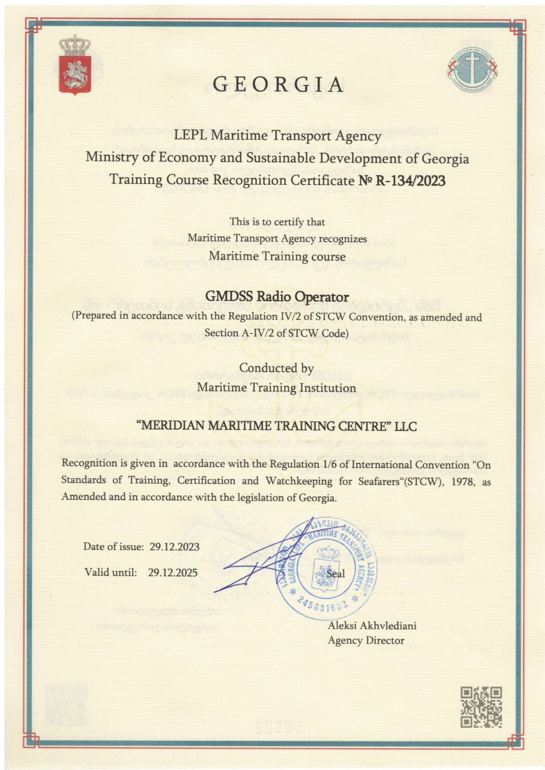General Operator's Certificate for GMDSS - MERIDIAN