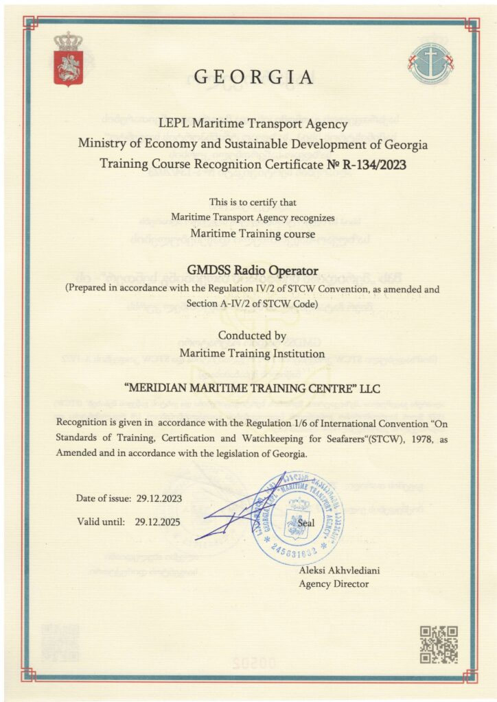 General Operator's Certificate for GMDSS - MERIDIAN